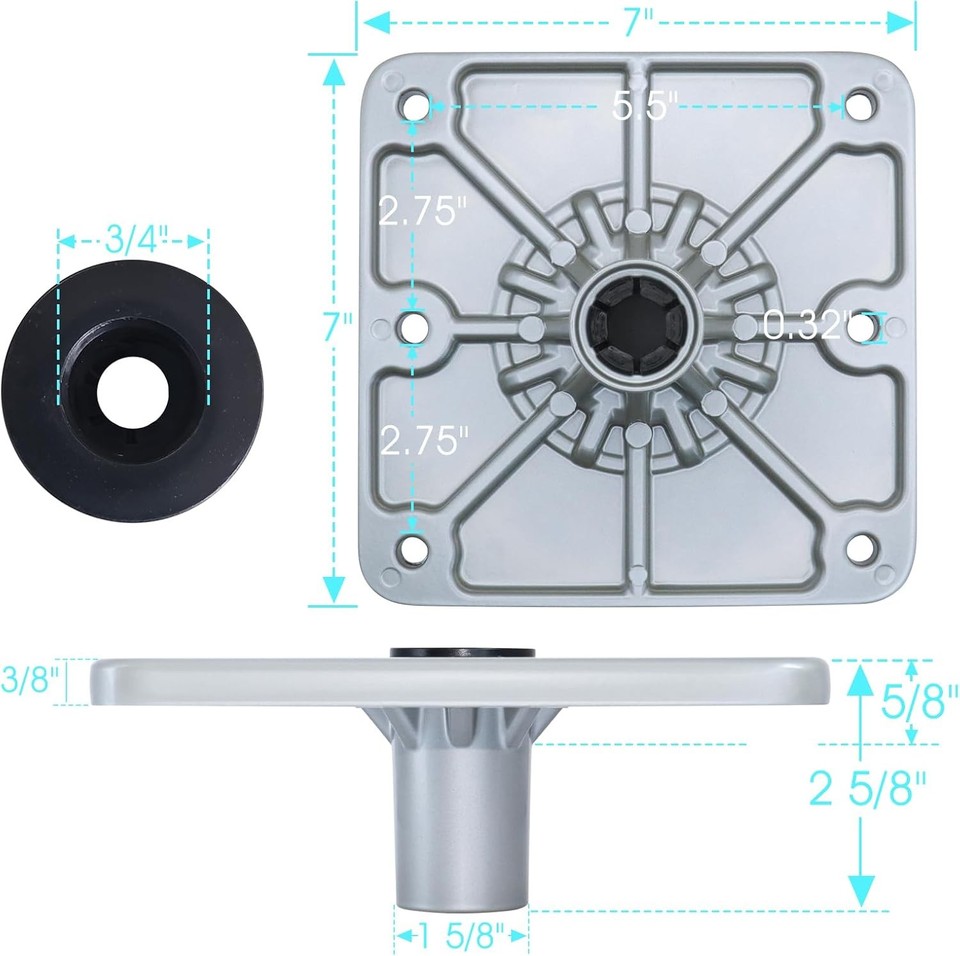 Boat Seat Base Mount Boat Seat Pedestal Base Mount Plate for 3/4" Pin ...
