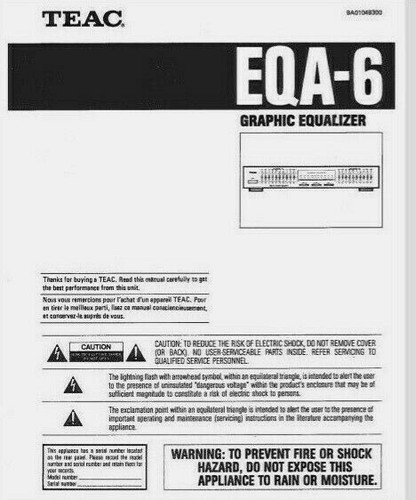 TEAC EQA-6 Stereo Graphic Equalizer Operating Instruction EQ - USER MANUAL | eBay