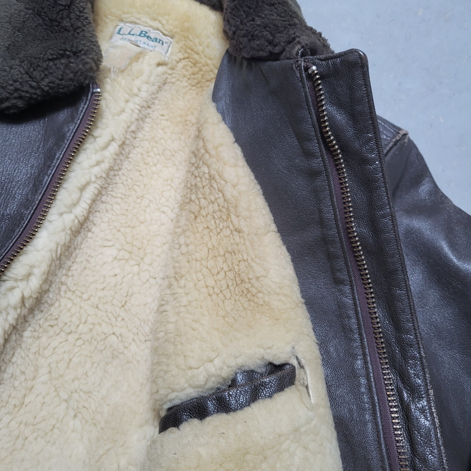 VTG LL BEAN WW2 A-2 GOATSKIN Shearling Leather Bomber Jacket Flight ...