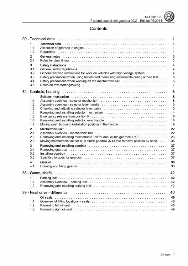 VW XL1 6Z 2012-2016 7 speed dual clutch gearbox 0GC repair manual guide ...