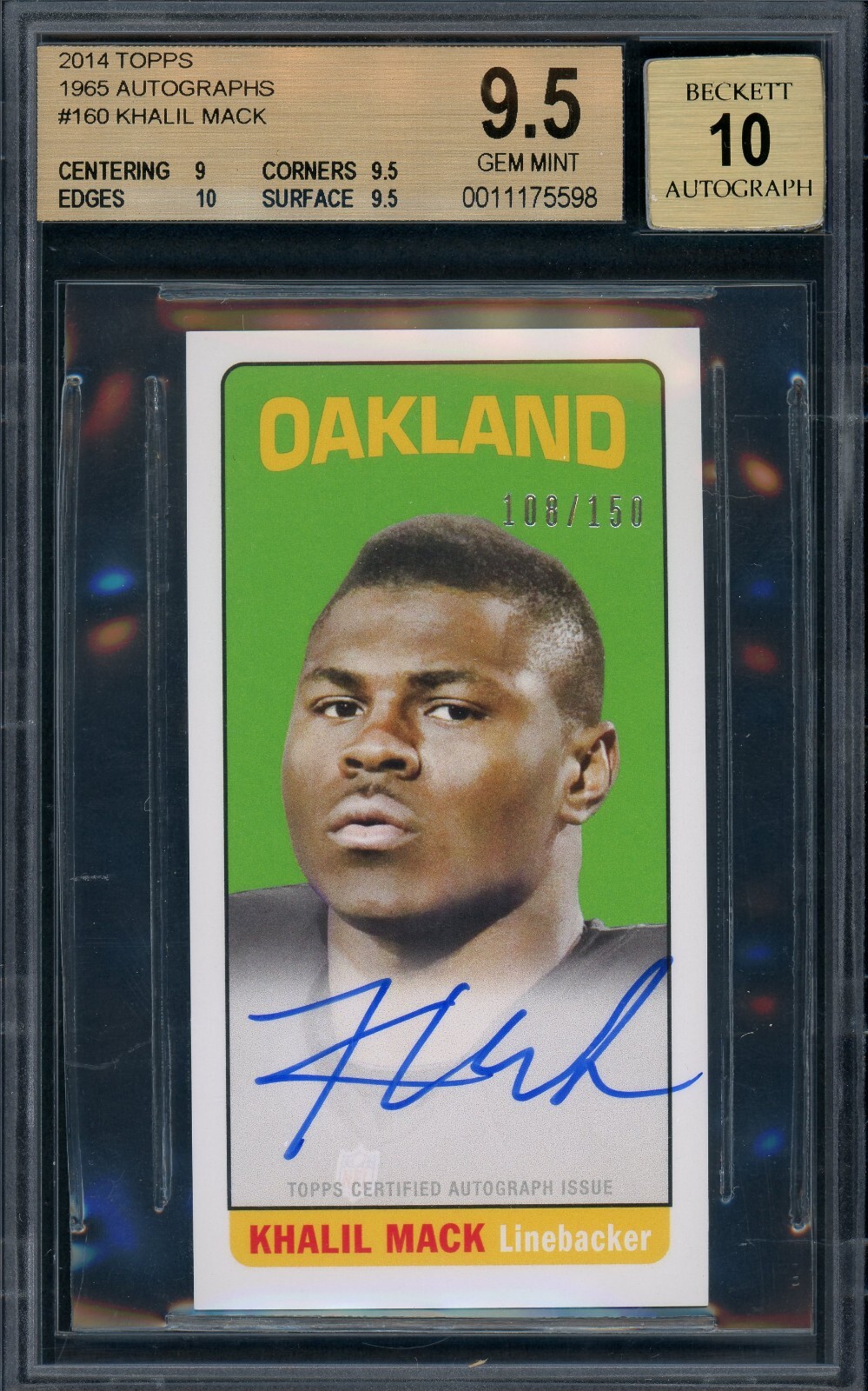 2014 Topps 1965 Tall Boy Khalil Mack RC Autograph Auto #108/150 - BGS 9 ...