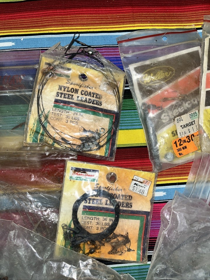 12 Steel Fishing Leaders and Monofilament Steelon Leader Material Lot ...
