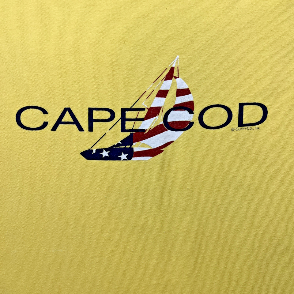 Cuffys Of Cape Cod Spell Out USA Flag Sailboat Yellow Cotton T Shirt Sz ...
