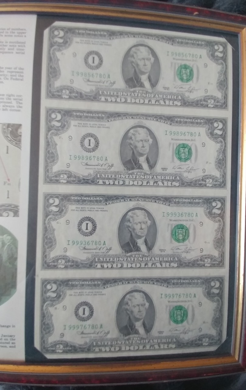 Sheet Of 4 $2 Dollar Bills, Bureau Of Printing Engraving 1976 ...