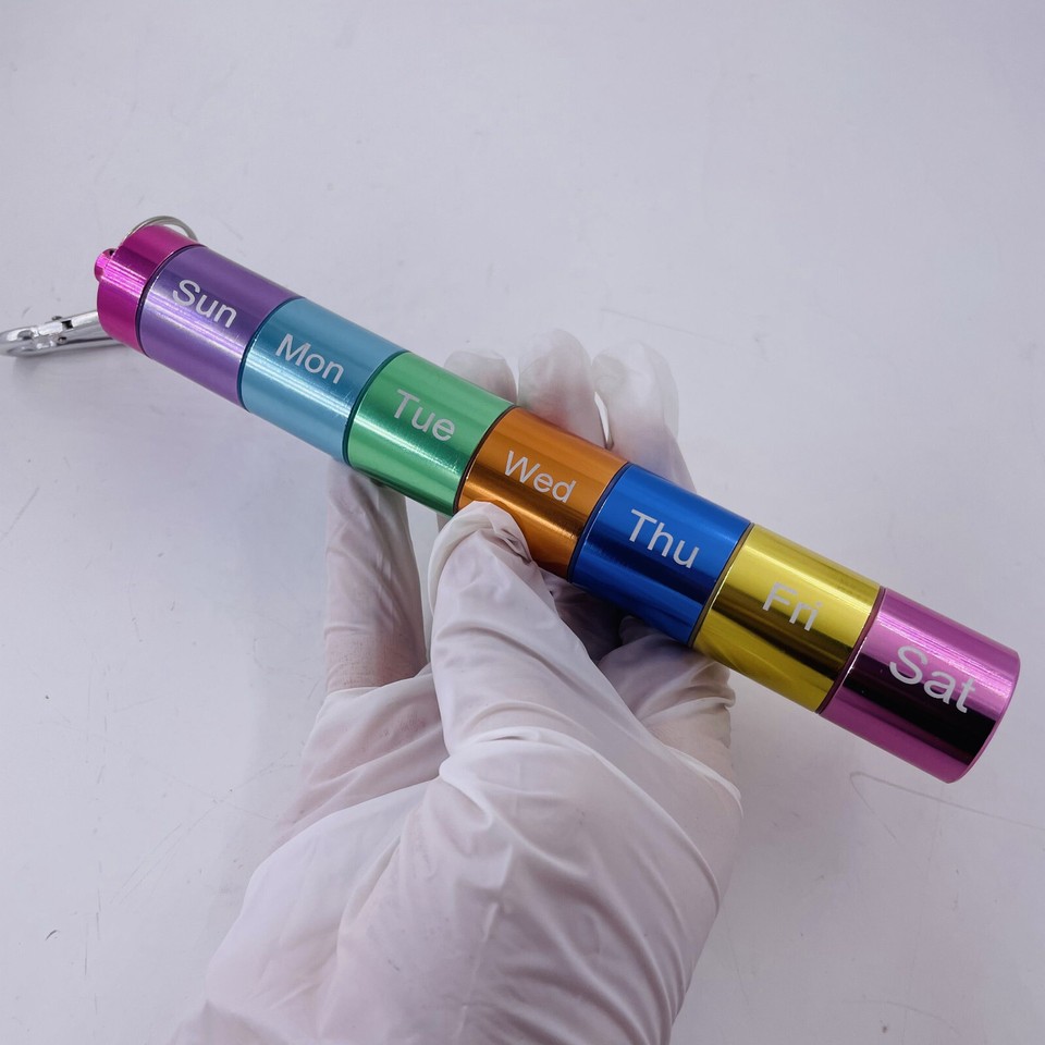 Weekly Metal Pill Box Organizer 7 Day Portable Waterproof Keychain Pill ...