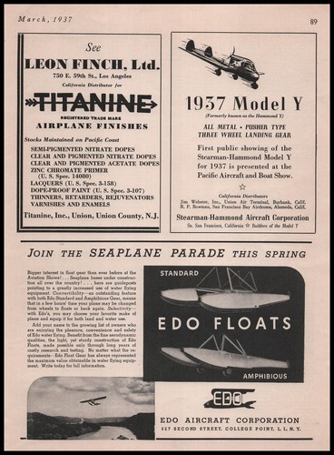1937 Edo Aircraft College Point Long Island Amphibious Seaplane Floats ...
