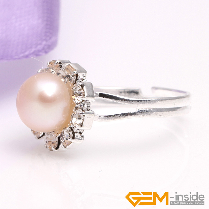 Natural Freshwater Pearl Rings White Gold Plated Sun Shape XMAS Fashion ...