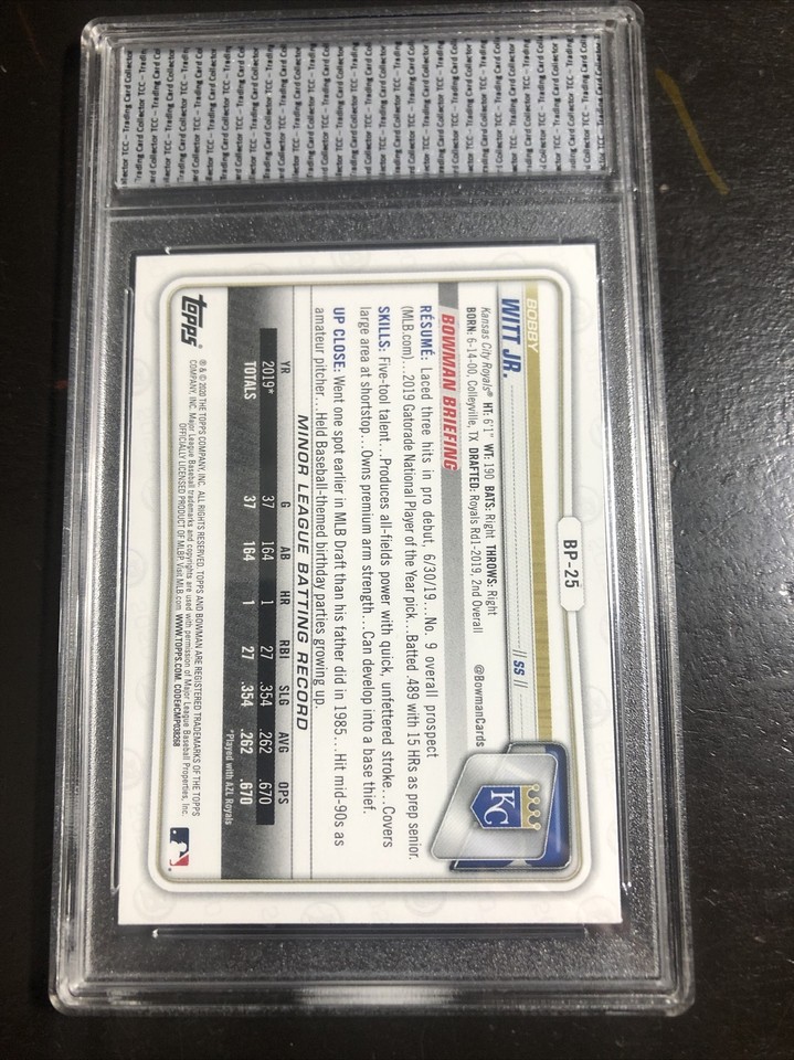 2020 Bowman Bobby Witt Jr. BP-25 Rookie TCC Graded Gem Mint 10 | eBay