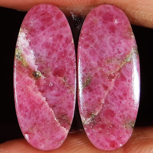 33.00 Cts Natural Pink RHODONITE Pair Oval Cabochon Gemstone 11x27x3 mm ...