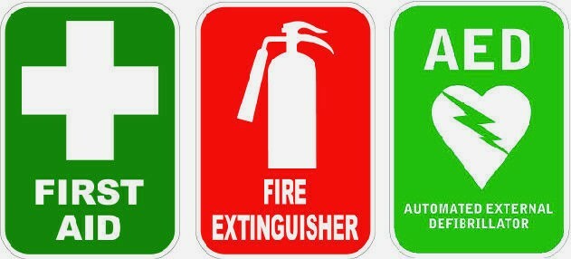 First Aid Kit Fire Extinguisher AED Sticker Construction OHS Safety ...