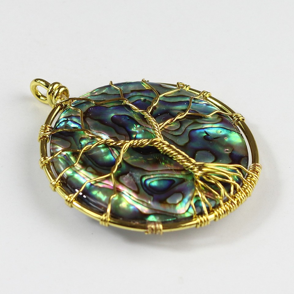 BAYUEBA Natural Paua Abalone Shell Tree of Life Pendant For Necklace ...
