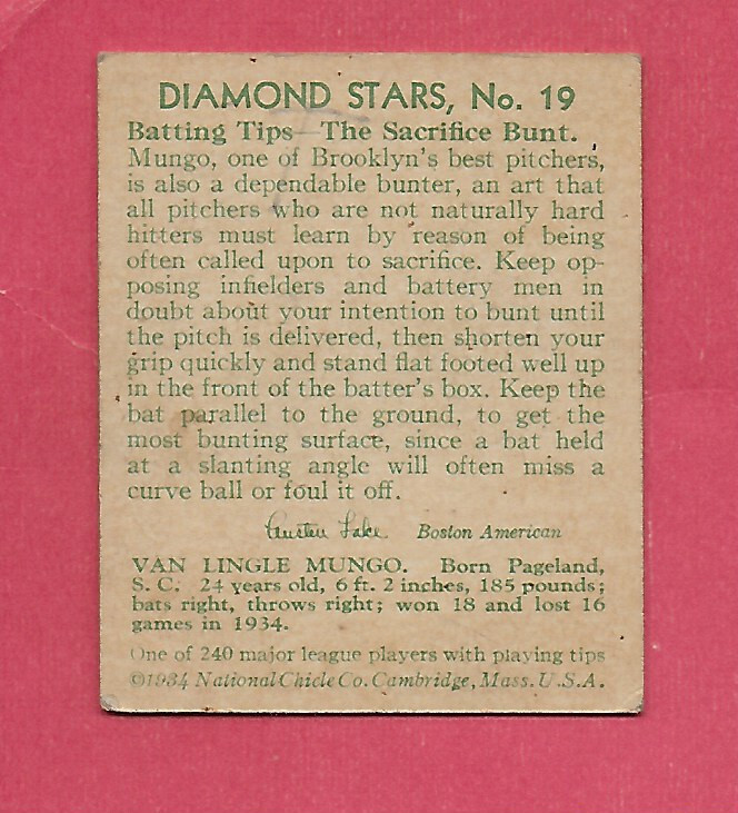 1934 - 36 Diamond Stars # 19 Van Lingle Mungo - VG/EX | eBay
