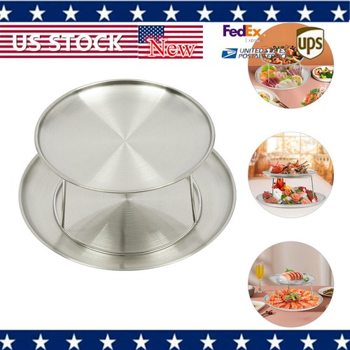 2-Tier Food Serving Riser Seafood Plate Round Plate Rack Silver Tray ...