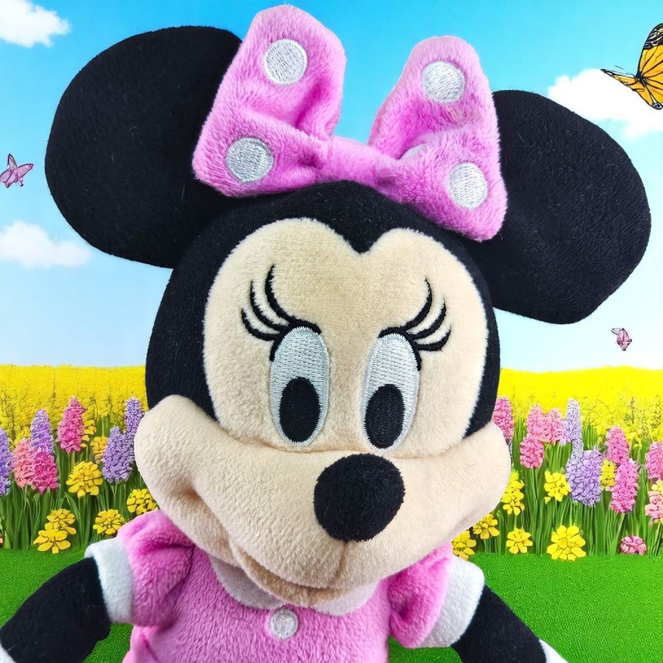DISNEY Stuffed Animal Plush Minnie Mouse with Pink Polka Dot Dress ...