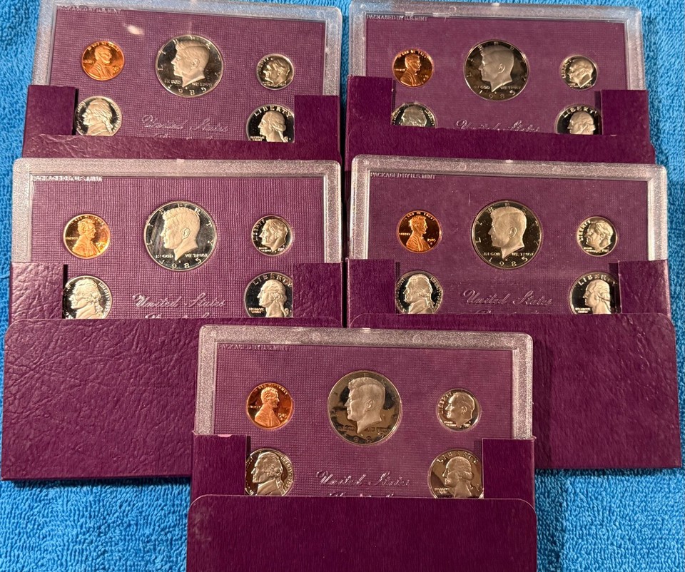Lot of 10 1985-S purple box PROOF SETS, all complete with original ...