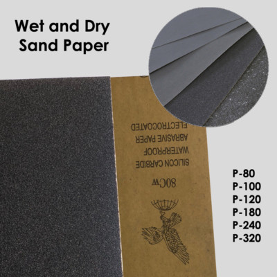 WET & DRY SANDPAPER Grit 80/100/120/180/240/320 Grinding Accessories ...
