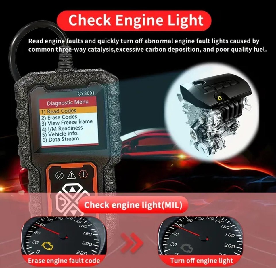 CY3001 OBDII Car Diagnostic Tool Scanner Engine Fault Code Reader ...