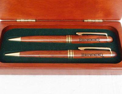 Browning PEN & PENCIL SET Rosewood Case w/Signature BUCKMARK Logo ...