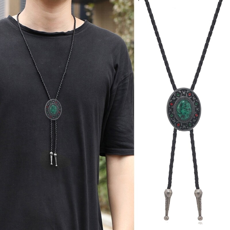 Bohemian Stone Charm Vintage Bolo Tie Braided Rope Necktie Necklace ...