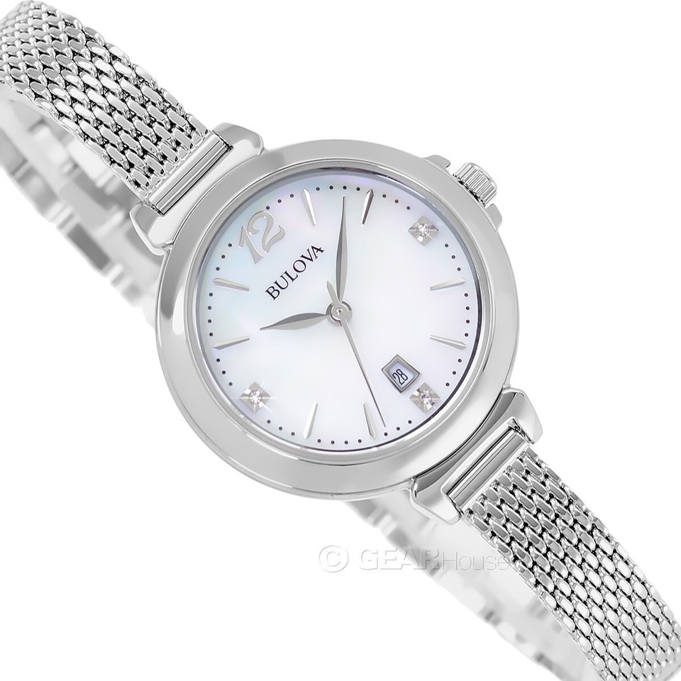 BULOVA Womens Dress Watch, MOP Dial w Diamonds, Silver Stainless Steel ...