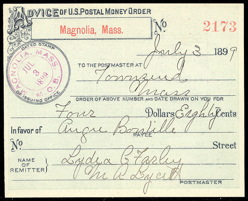 PH "Advice of U.S. Postal Money Order" printed Post Office Form [601472 ...