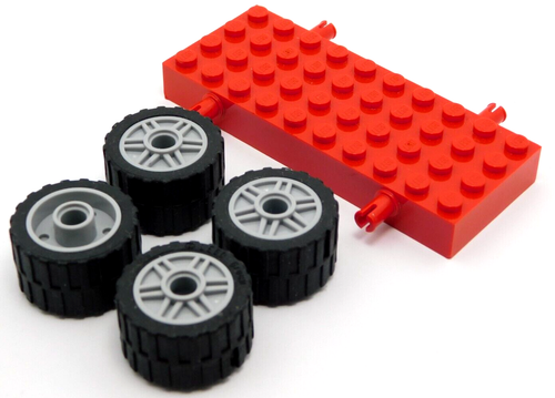 LEGO Red Car Brick Base 4 x 10 with 4 Wheels Light Grey Rim Pin Hole ...