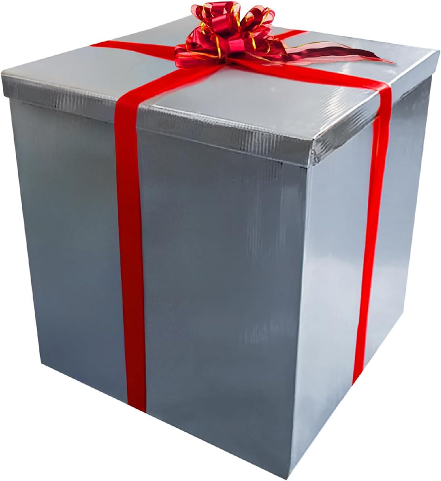 Giant Gift Box Silver Cardboard Decorative Box with Lid, Silver Gift ...