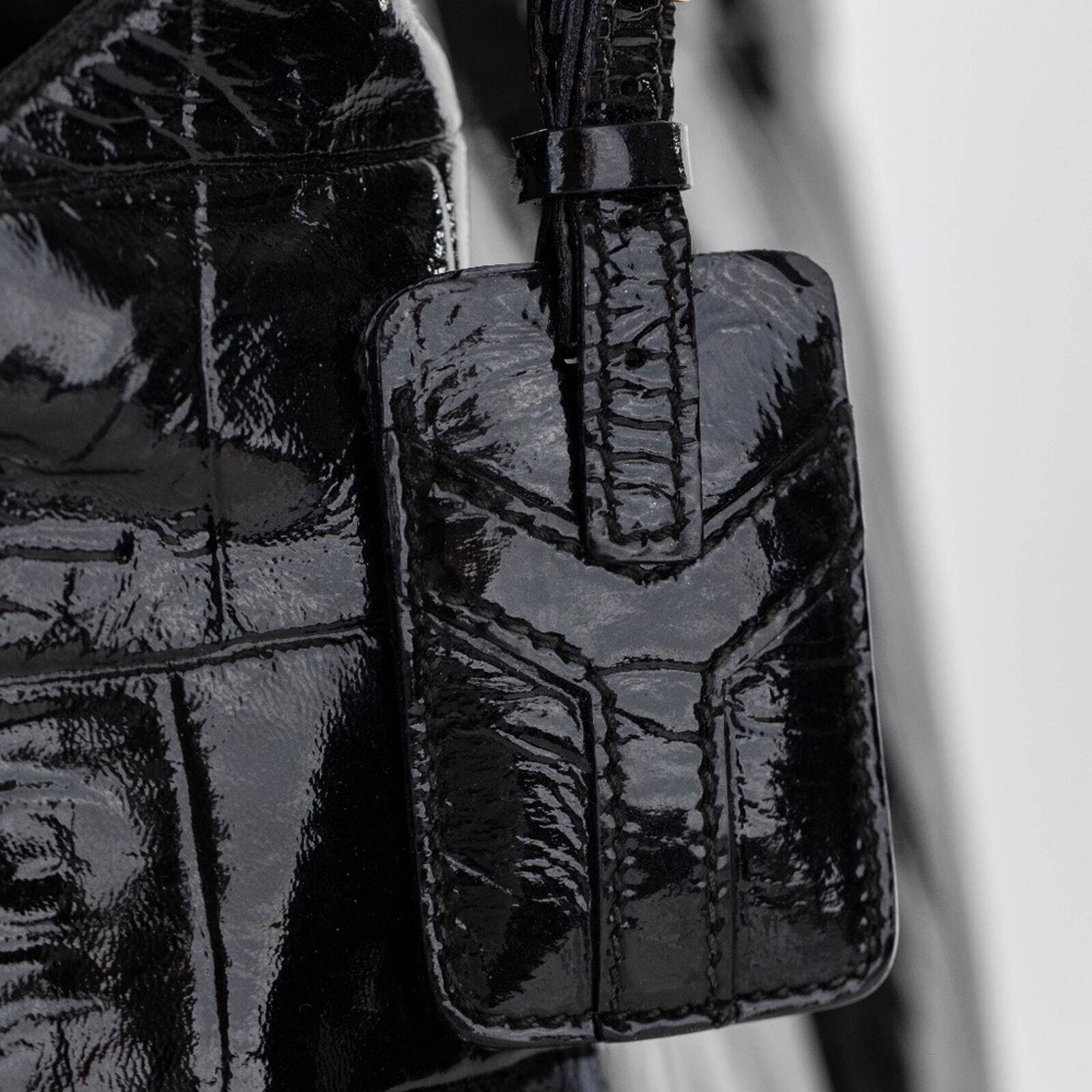 YSL YVES SAINT LAURENT BLACK EMBOSSED PATENT LEATHER TRIBUTE BAG | eBay