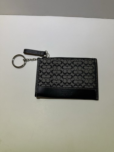 Coach Black Gray Leather Coin Purse Wallet Keychain | eBay