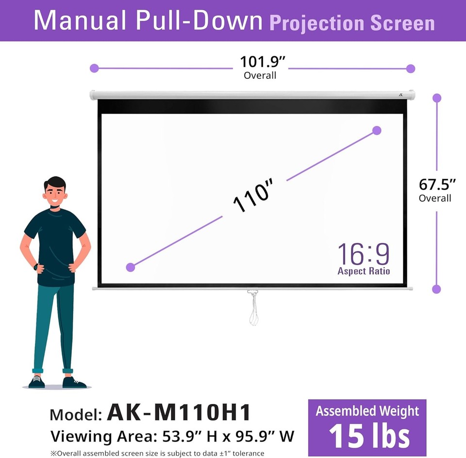 Akia Screens 110 inch Pull Down Projector Screen Manual B / 110-inch ...