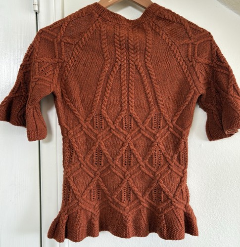 Moda International Wool Blend Rust Colored Cable Knit Sweater S ...