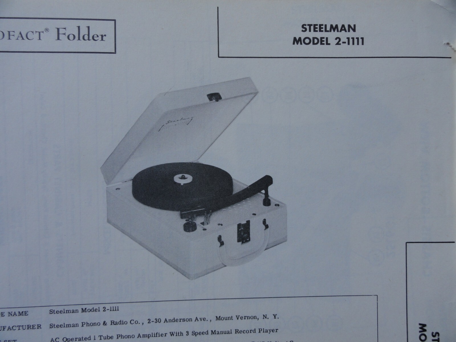 Original Sams Photofact Manual STEELMAN MODEL 2-1111 (507) | eBay