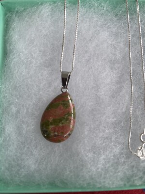 Unakite Tear Drop Necklace Sterling Silver 16” | eBay