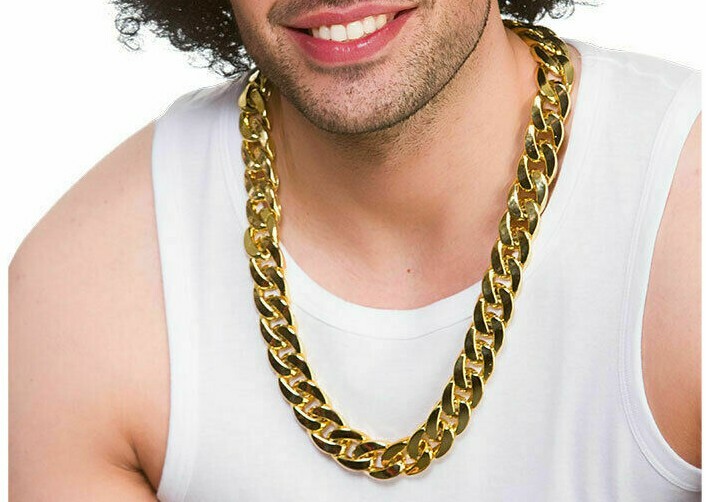 X-Large CHUNKY GOLD CHAIN Rapper Necklace Gangster Fancy Dress ...