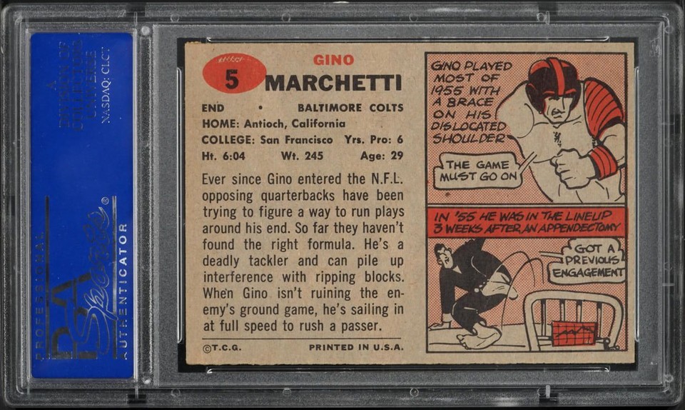1957 Topps FB Card # 5 Gino Marchetti Baltimore Colts HOF PSA 7 NRMT | eBay