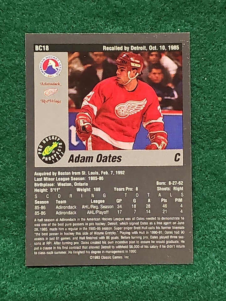 1993 Classic Pro Hockey Prospects Bonus Cards /40000 Adam Oates #BC18 ...