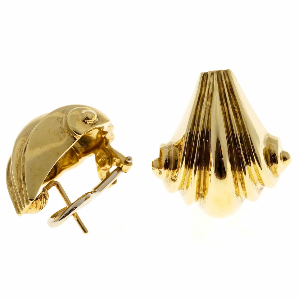 Estate Solid 18k Yellow Gold Italian Wave Design Clip Post Earrings | eBay