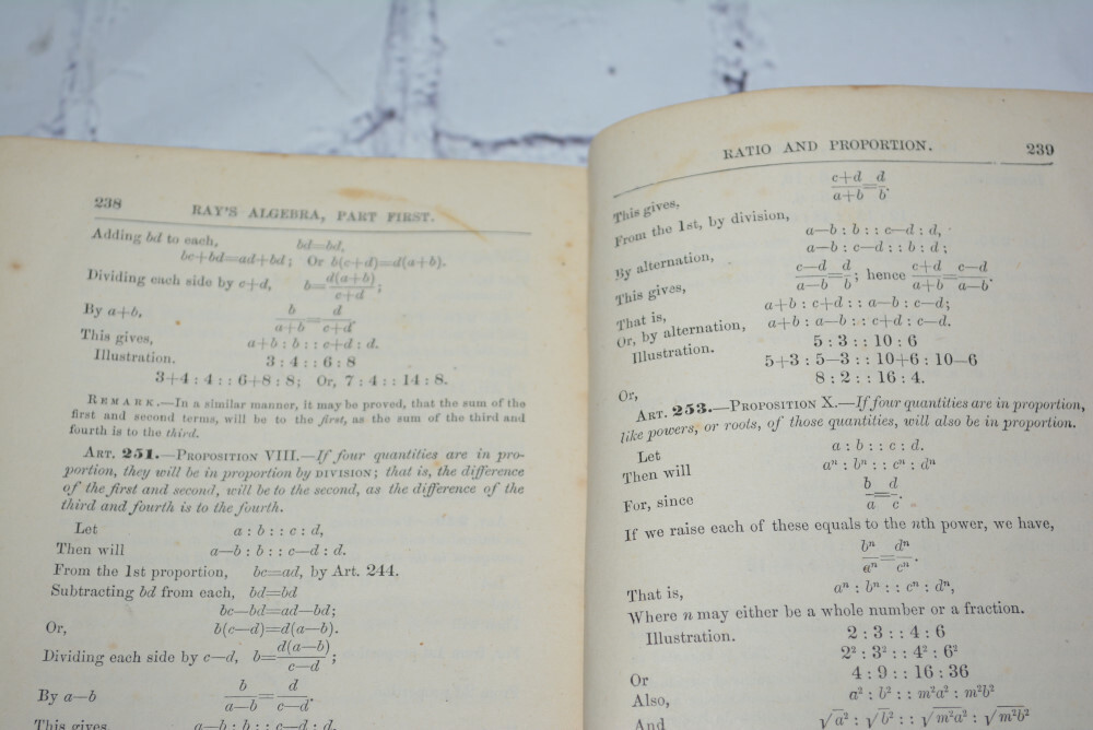 Antique RAY'S ALGEBRA, PART FIRST, 1848 Math Book, by Joseph Ray | eBay