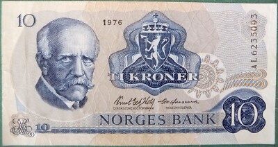 NORWAY 10 KRONER NOTE FROM 1976, P36 b, NANSEN | eBay