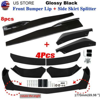 Glossy Black Front Bumper Spoiler Body Kit / Side Skirt /Rear Lip for ...