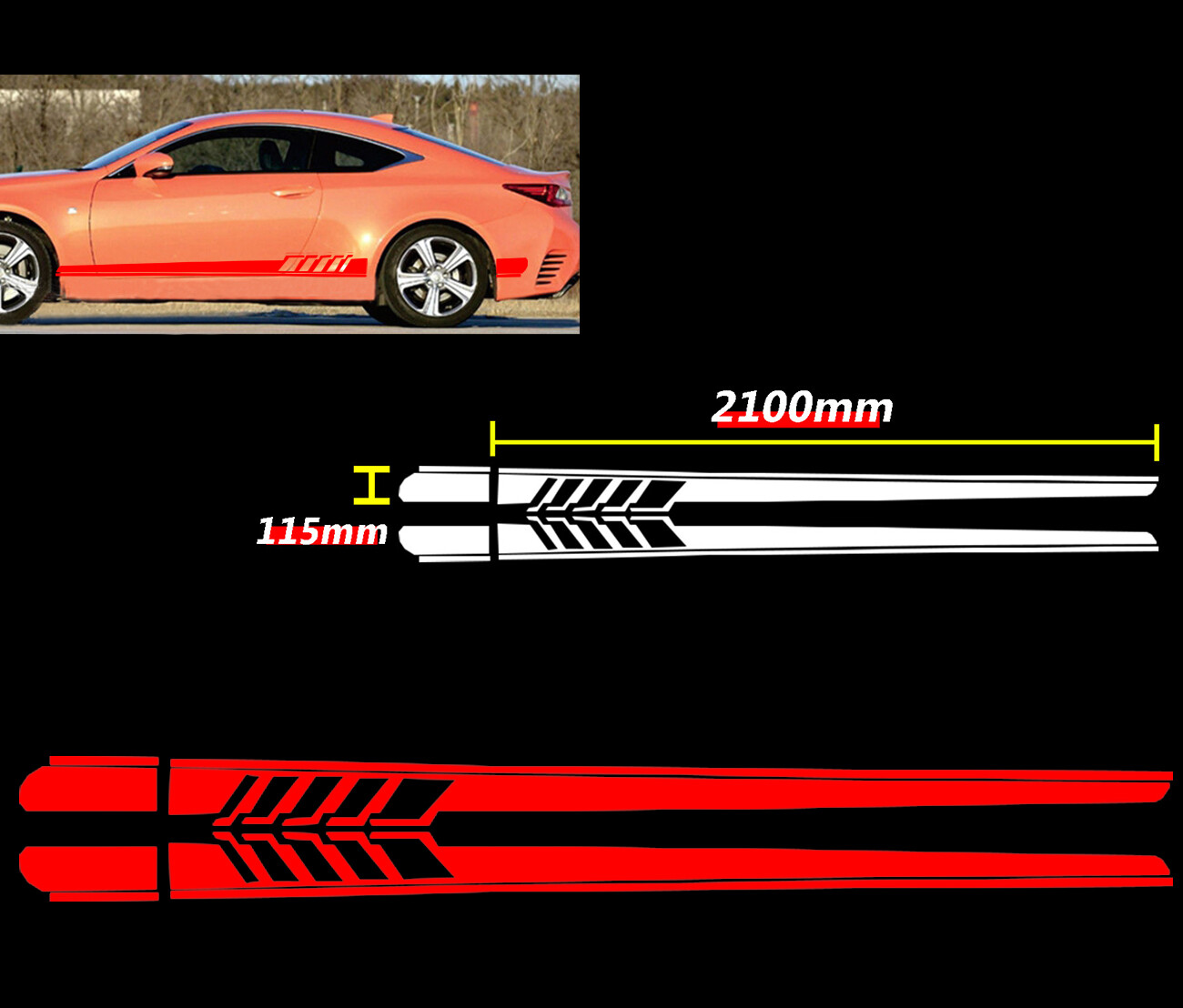 Red Racing Pinstripe Stripe Side Door Skirt Vinyl Decal Sticker #5 | eBay