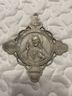 VINTAGE SACRED HEART JESUS HONOR LOVE REPARATION LIGHTWEIGHT MEDAL WALL ...