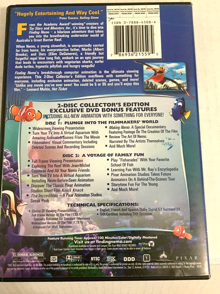 Finding Nemo 2-Disc Collector's Edition DVD Ships Free Same Day With ...