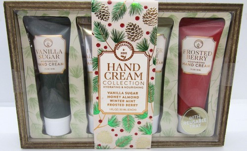 Peppermint & Pine 4-Piece Hand Cream Collection Gift Set in Wooden Tray ...