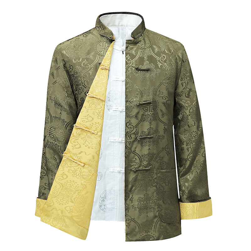 Men Traditional Chinese Tang Suit Reversibe Kung Fu Tai Chi Coat Jacket ...