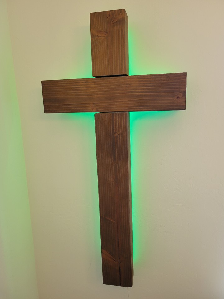 Wood Cross LED Light-UP Backlit Church Wall Mount Handmade Large 48" x ...