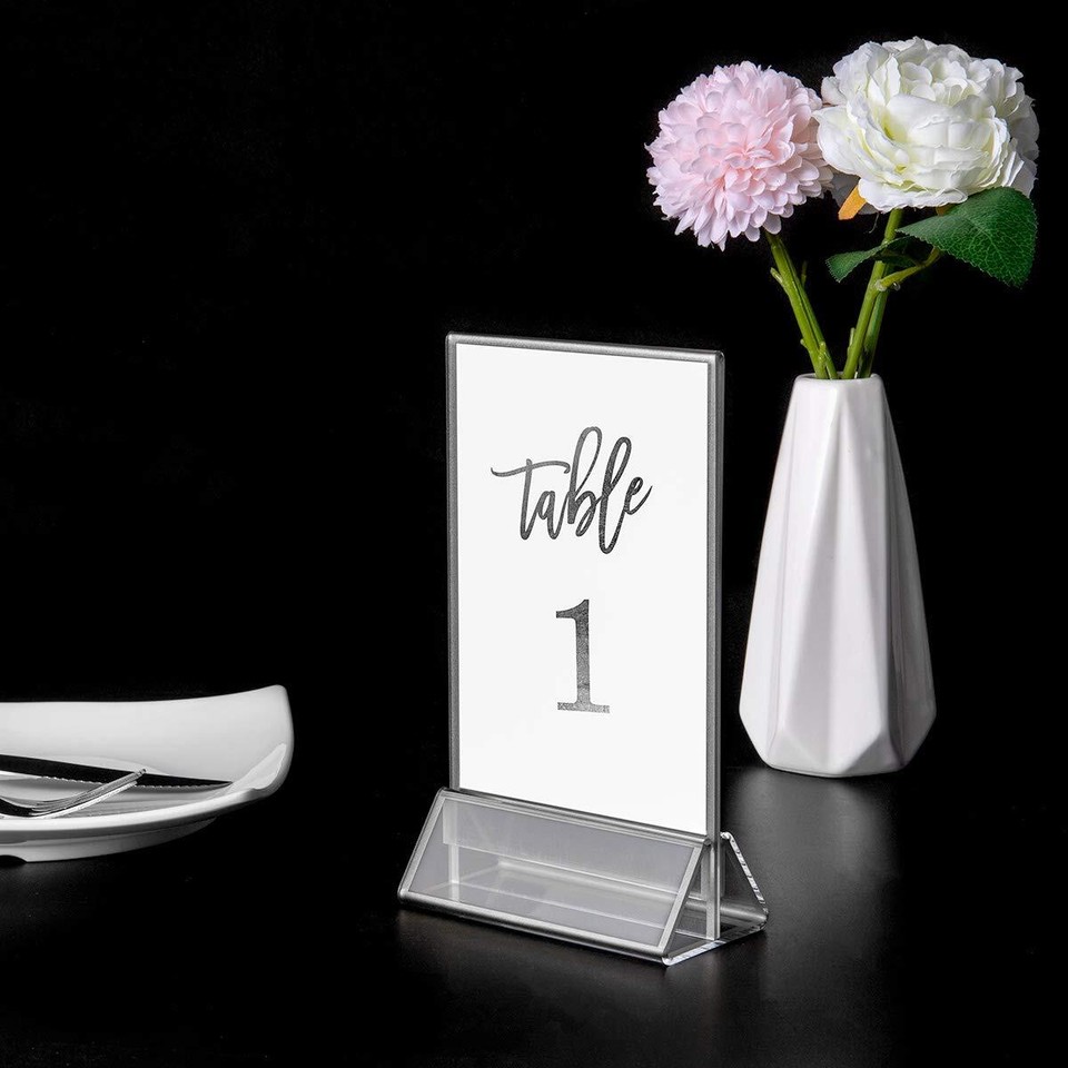 4x6 Acrylic Sign Holder With 3mm Silver Borders And Vertical Stand ...