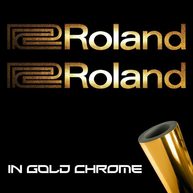 2x Roland Decal Stickers 6" x 0.8" Metallic gold chrome logo die cut ...