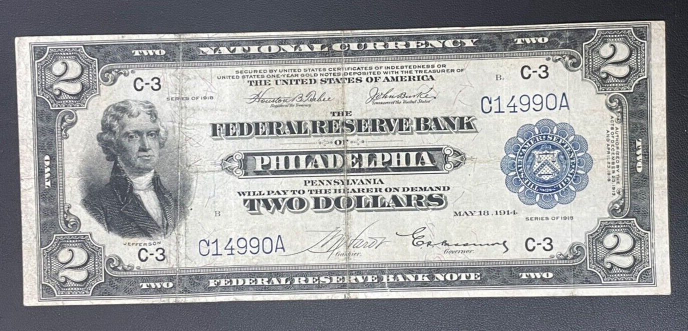 1918 $2 Federal Reserve Bank Note Philadelphia - Battleship Note- FR ...