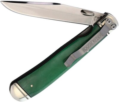 Rough Ryder Working Man Folding Knife 440 Steel Blade Green Smooth Bone ...